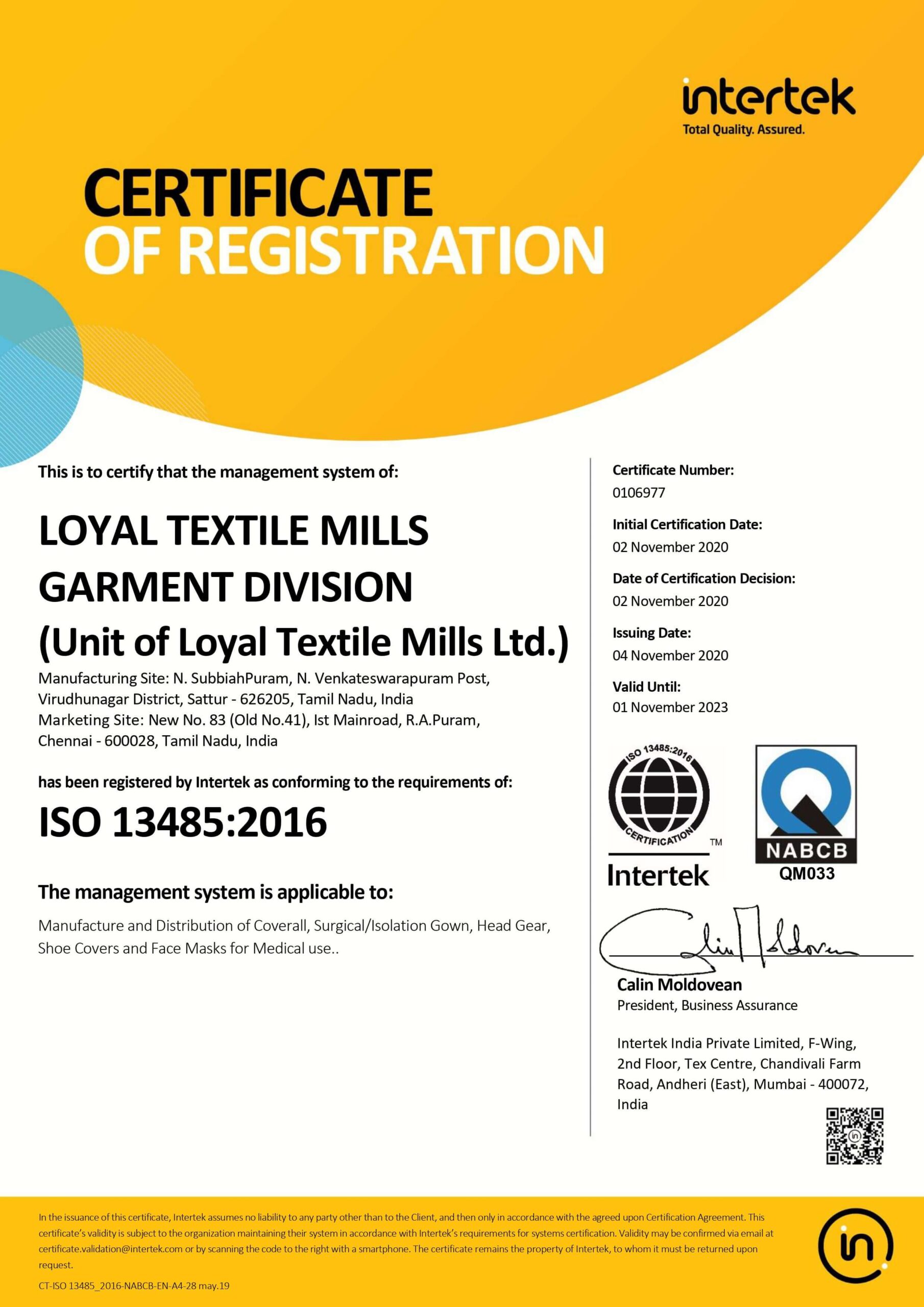 Certification - Loyal Textiles