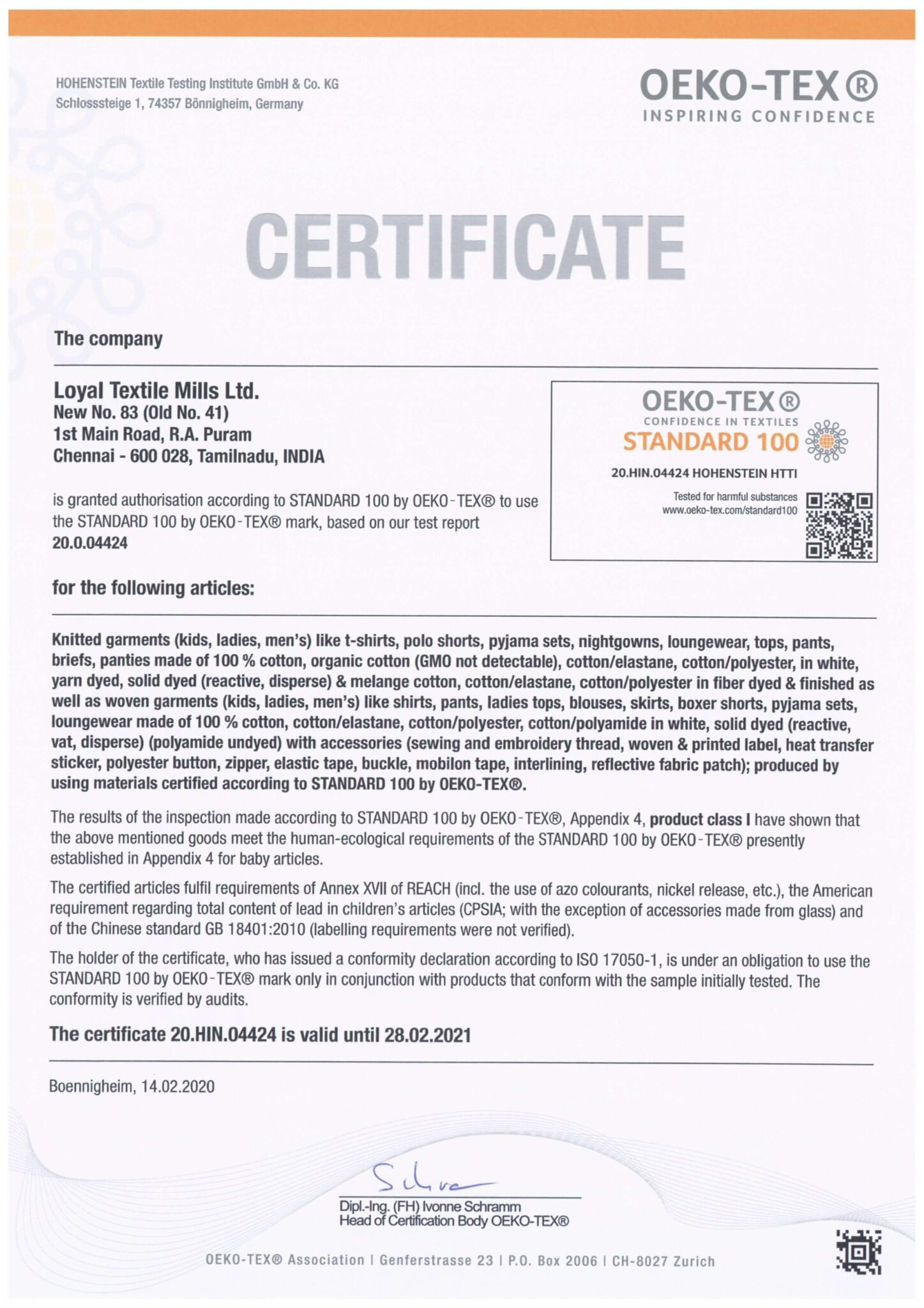 Certification - Loyal Textiles