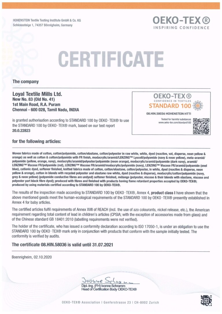 Certification - Loyal Textiles