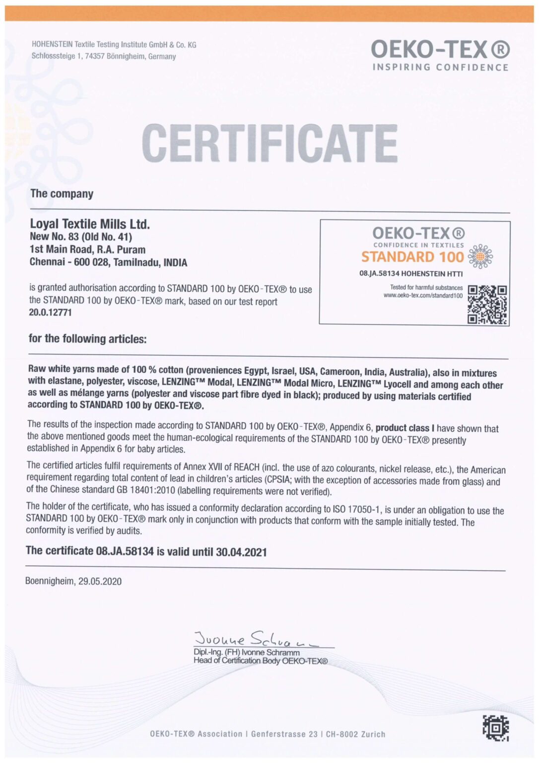 Certification - Loyal Textiles