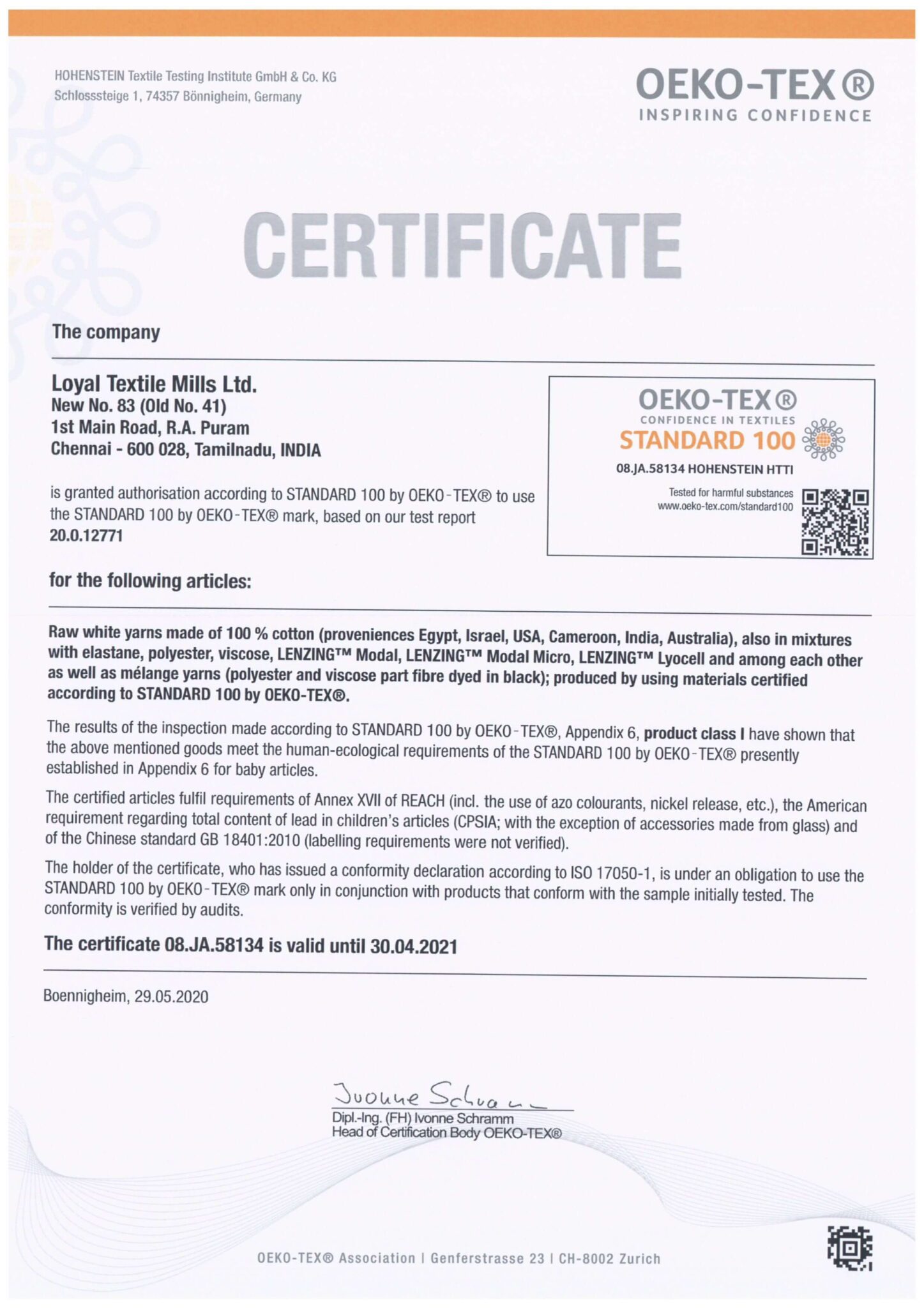 Certification - Loyal Textiles