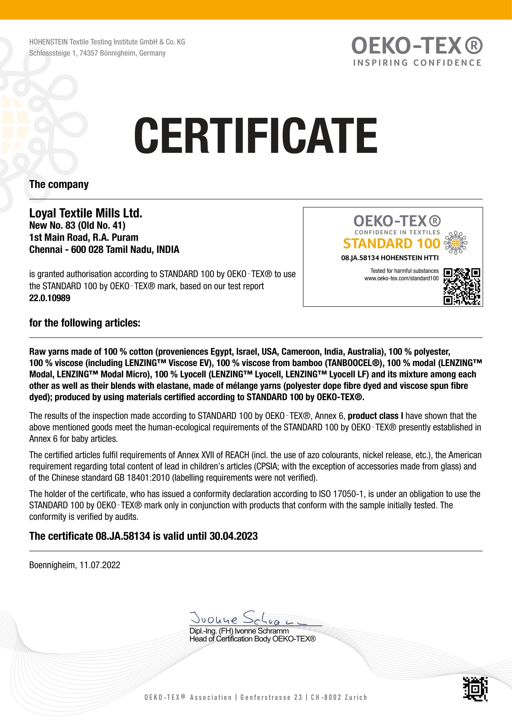 Certification - Loyal Textiles