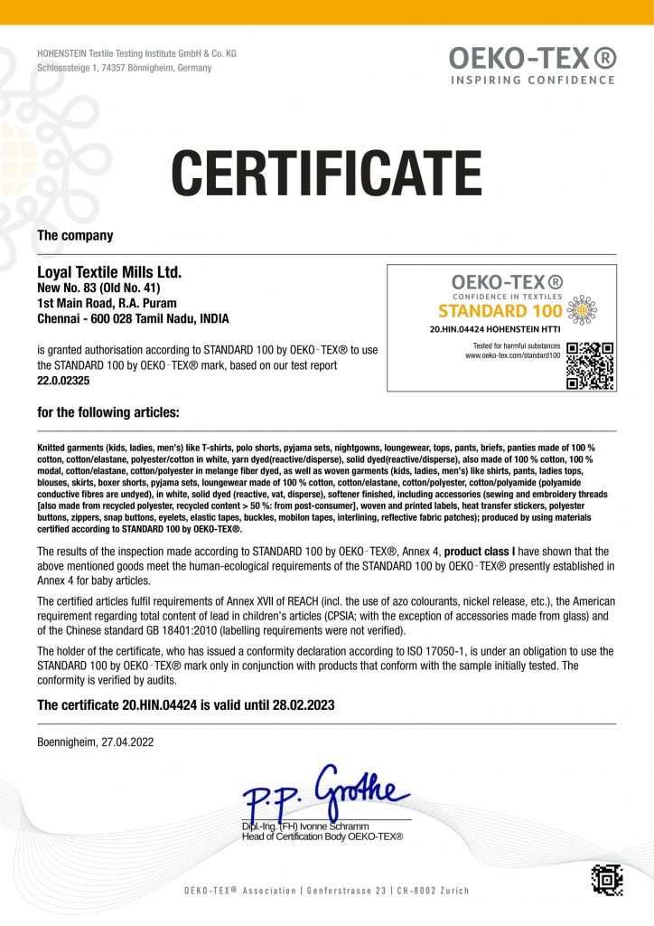 Certification - Loyal Textiles