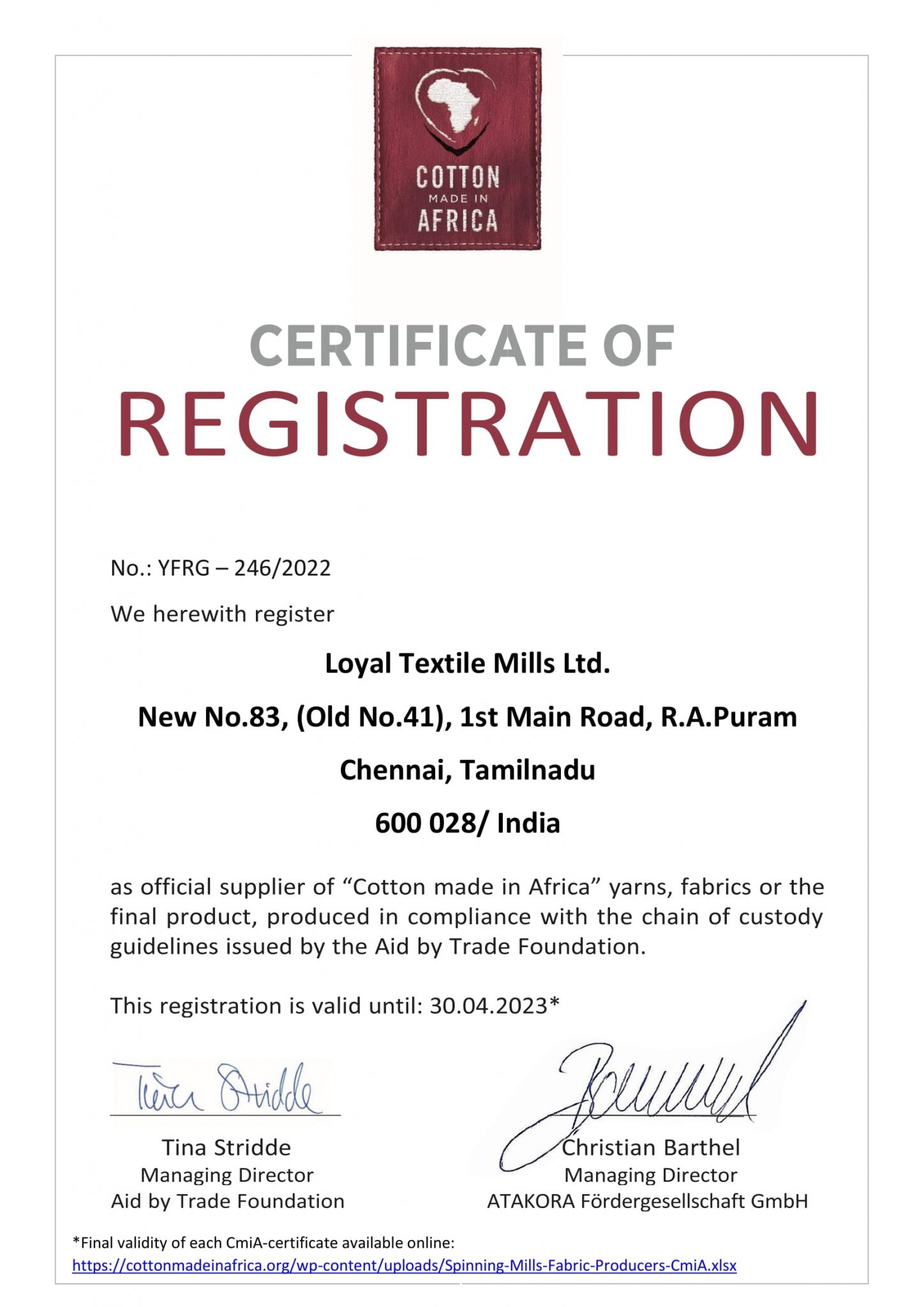 Certification - Loyal Textiles