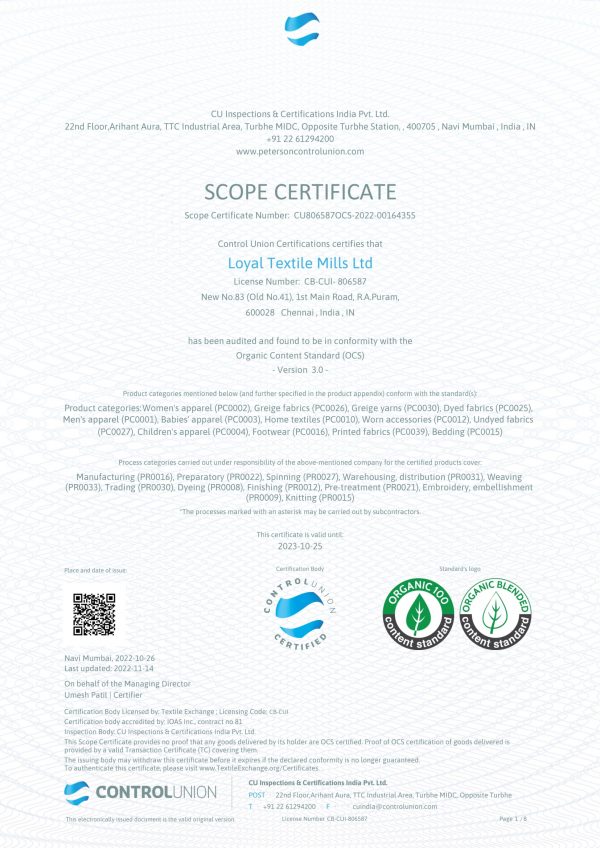 Certification - Loyal Textiles